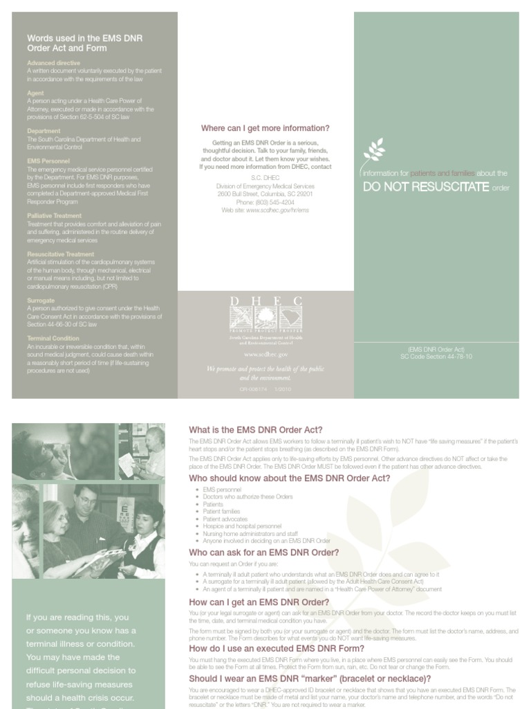 Do Not Resuscitate: Words Used in The EMS DNR Order Act and Form | PDF ...