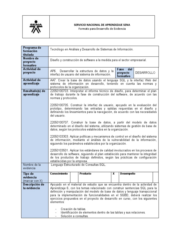 1 Ap06 Aa7 Ev02 Lenguaje Estructurado Consultas Sql Pdf Sql Bases 5401