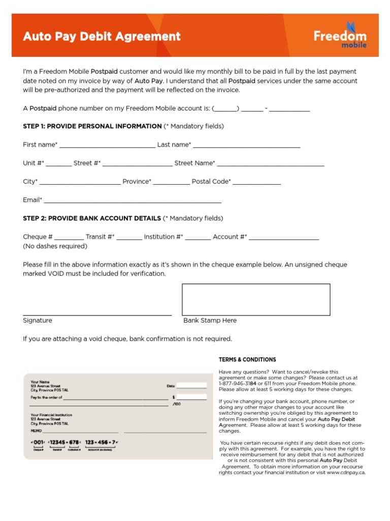 Freedommobile Pap Form | PDF | Cheque | Debit Card