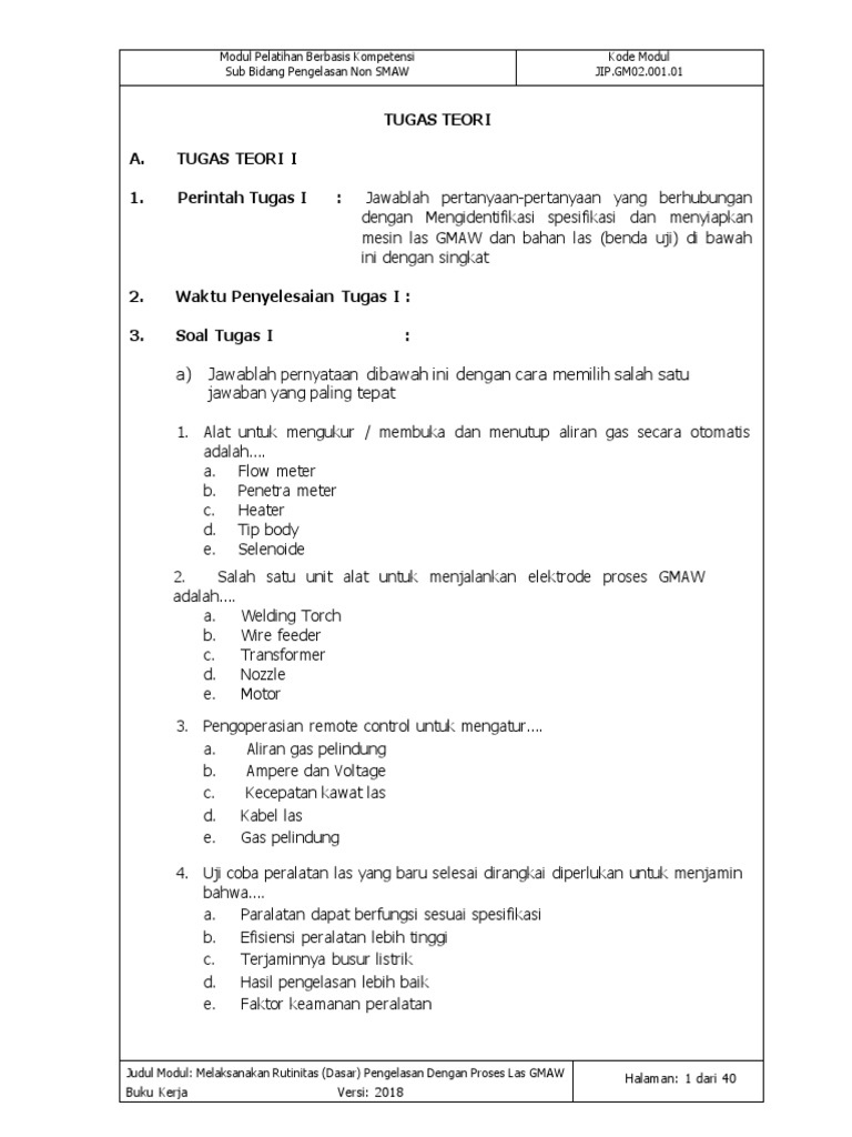 LK Tugas Teori Melaksanakan Rutinitas (Dasar) Pengelasan Dengan Proses Las GMAW 1 | PDF ...
