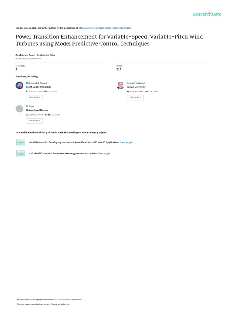 Power Transition Enhancement For Variable-Speed, Variable-Pitch Wind Turbines Using Model ...
