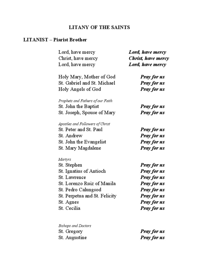 Litany of the Saints Prayer Guide | PDF