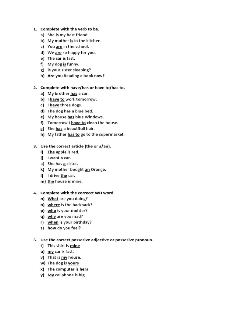 Complete With The Verb To Be | PDF