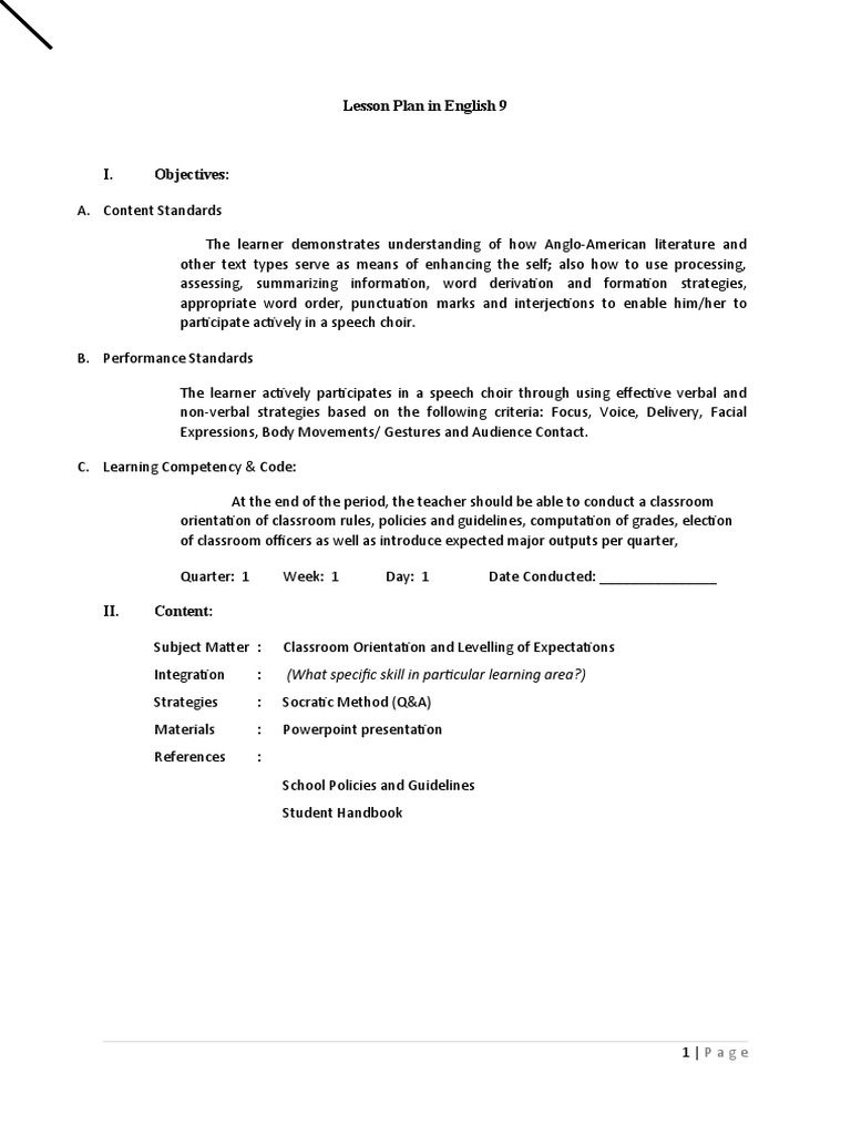 Grade 9 Lesson Plan | PDF | Lesson Plan | Nonverbal Communication