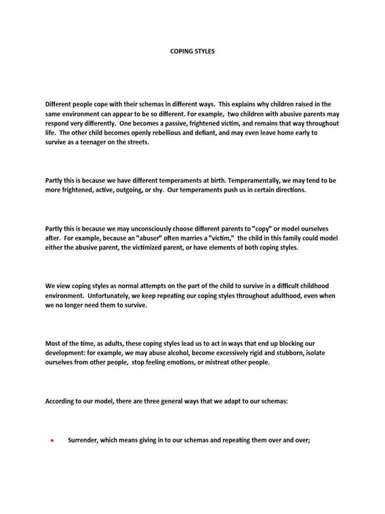 Schema Coping Styles | PDF | Temperament | Applied Psychology