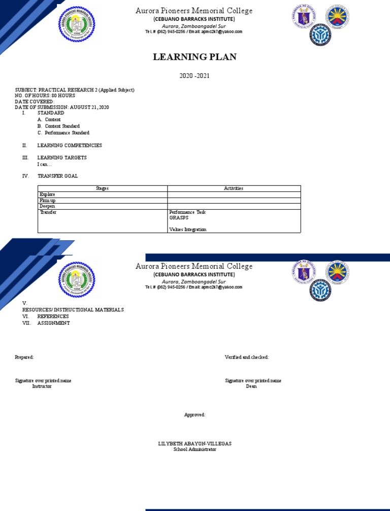 Learning Plan: Aurora, Zamboangadel Sur | PDF