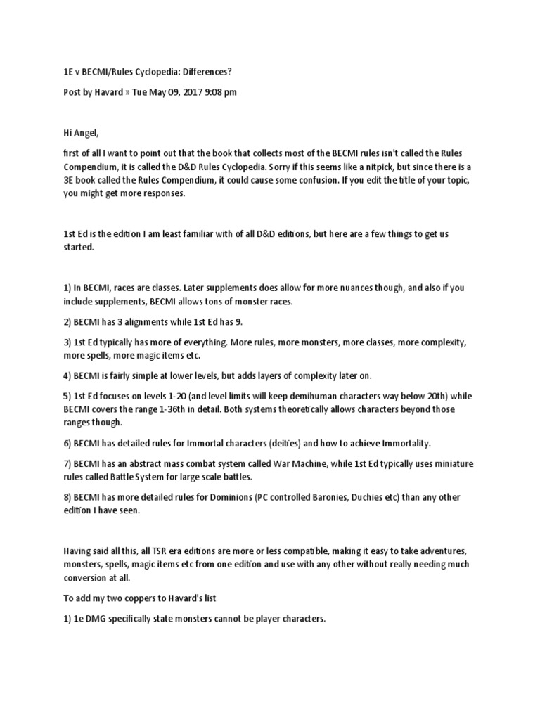 1E v BECMI/Rules Cyclopedia: Key Differences | PDF | Dungeons & Dragons ...