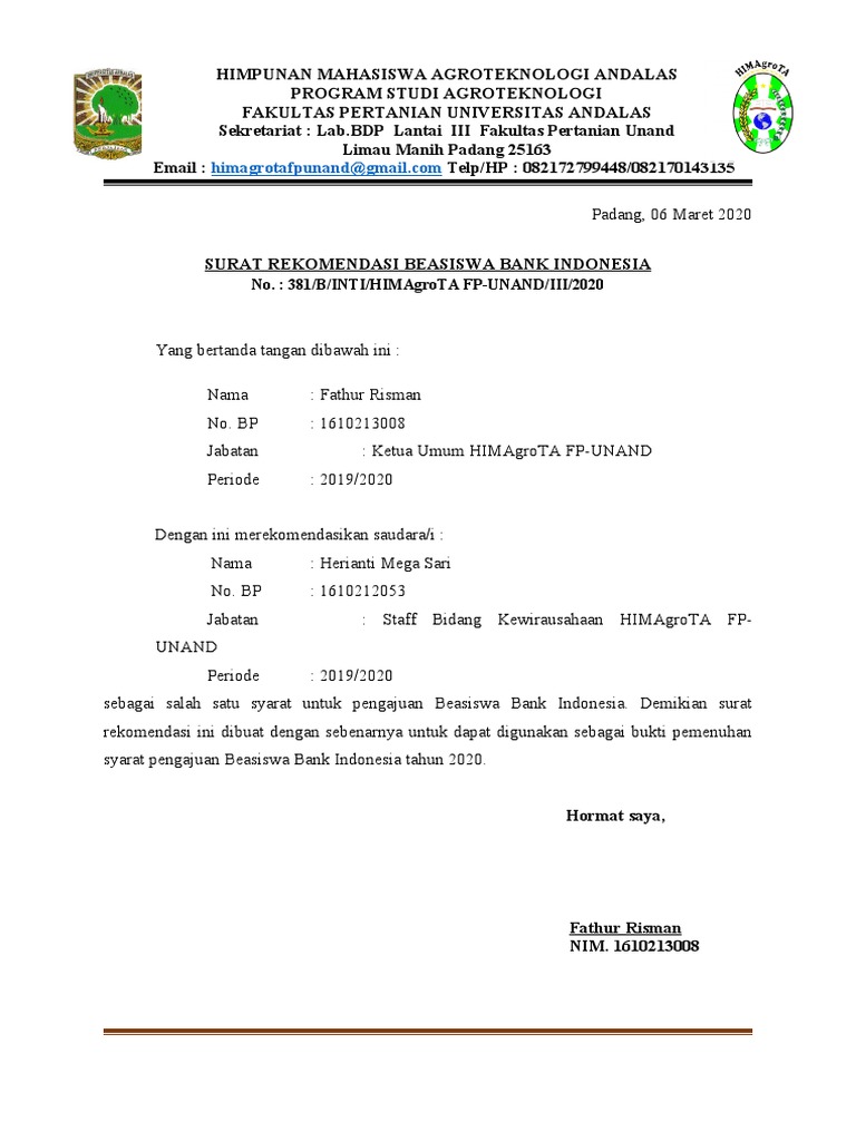 Surat Beasiswa Bi | PDF