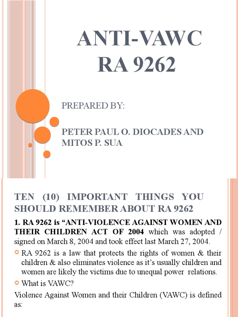 RA 9262: Key Points for Women & Children | PDF | Restraining Order ...
