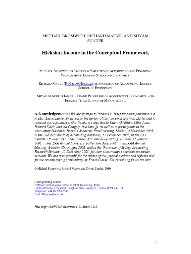 Hicksian Income in The Conceptual Framework: Michael Bromwich, Richard ...