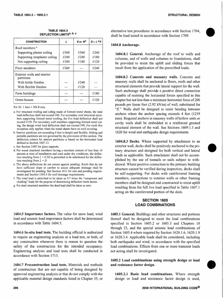 IBC 2000 Deflection Limit | PDF | Wall | Framing (Construction)
