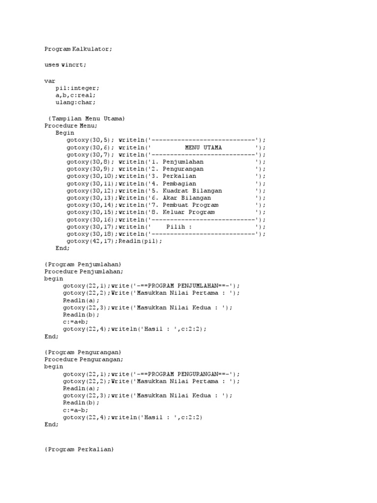 Program Kalkulator Kompleks | PDF