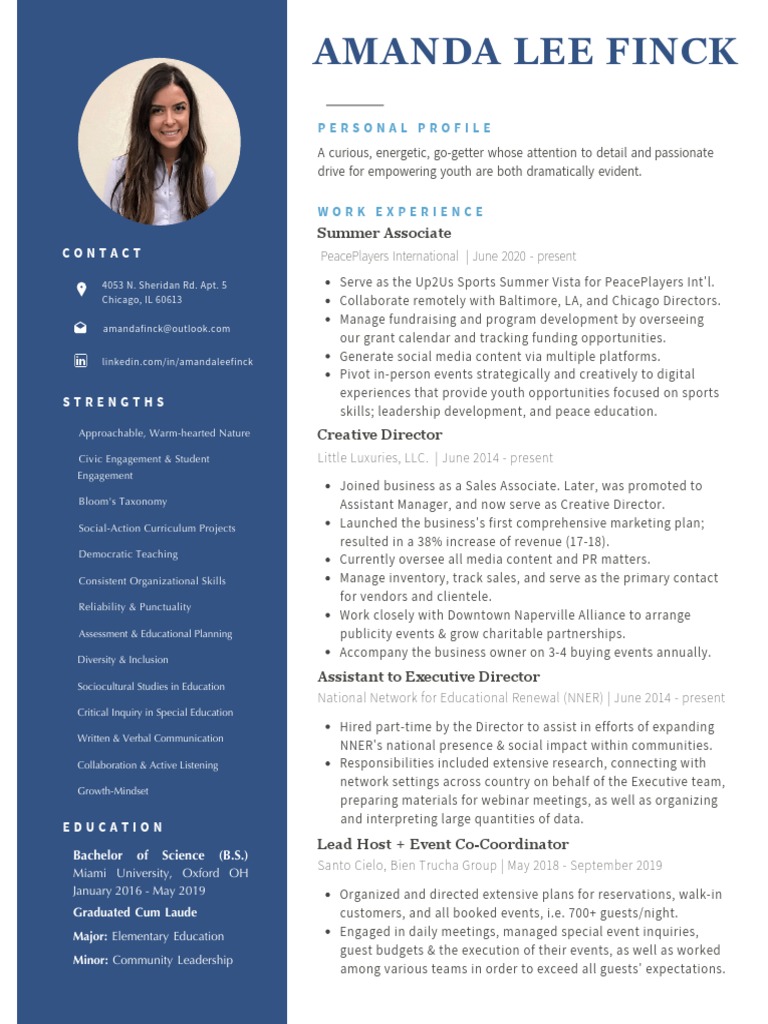 Amanda Lee Finck - July 2020 Resume | PDF | Teachers | Volunteering
