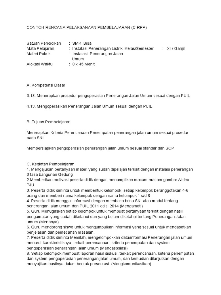 Contoh RPP 1 Lembar | PDF