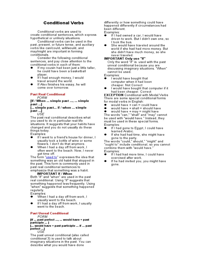 Conditional Verbs: IMPORTANT Only Use "If" | PDF | Verb | Language ...