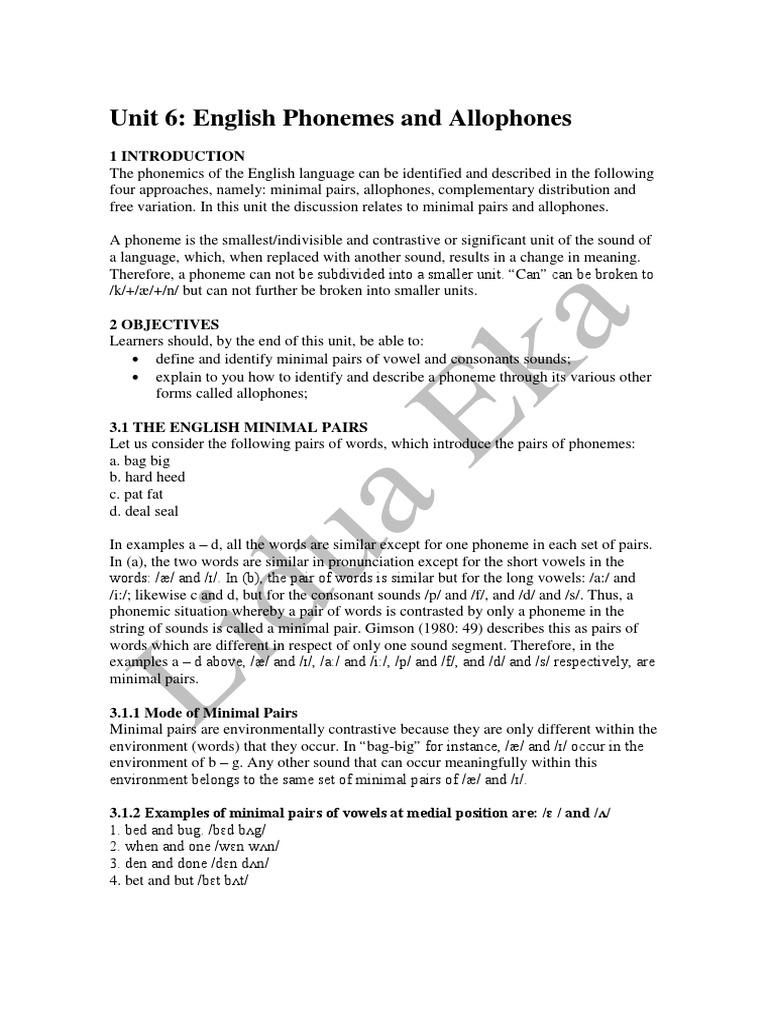 Unit 6: English Phonemes and Allophones | PDF | Phoneme | Human Voice