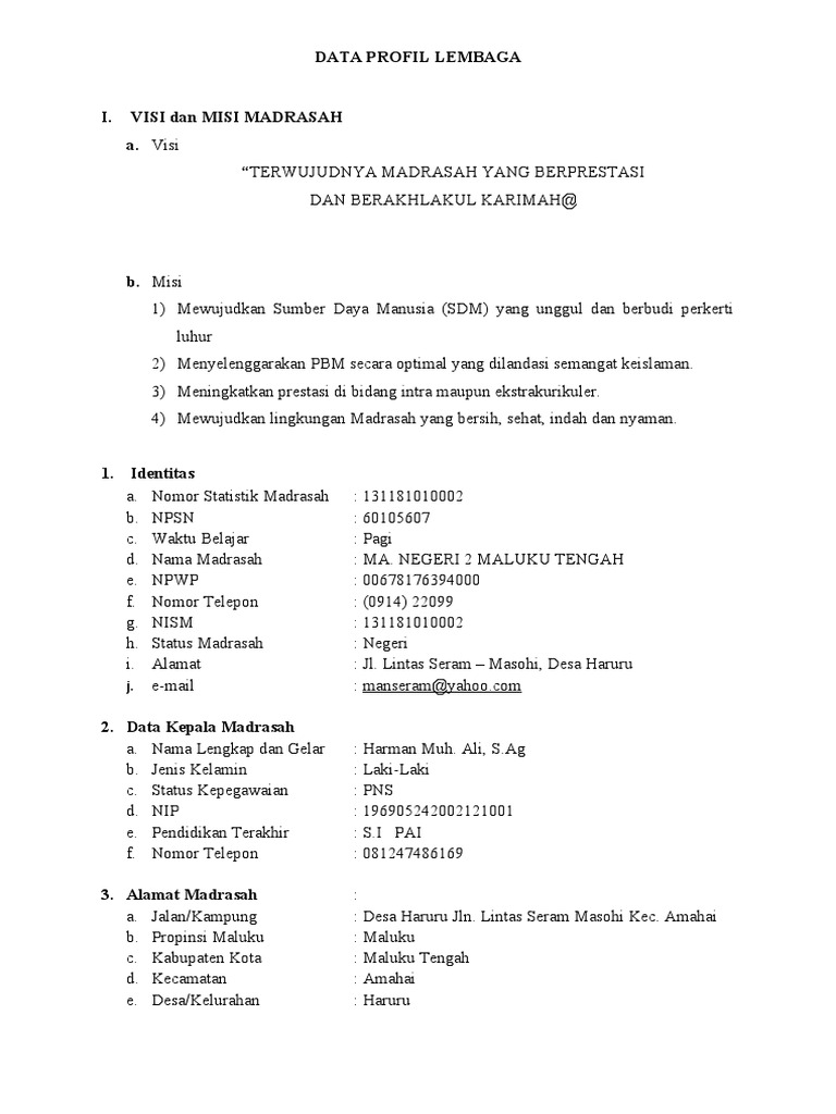 Data Profil Lembaga | PDF