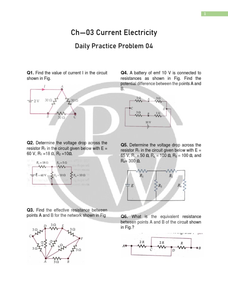 Current Electricity Practice Problems | PDF | Electrical Network ...