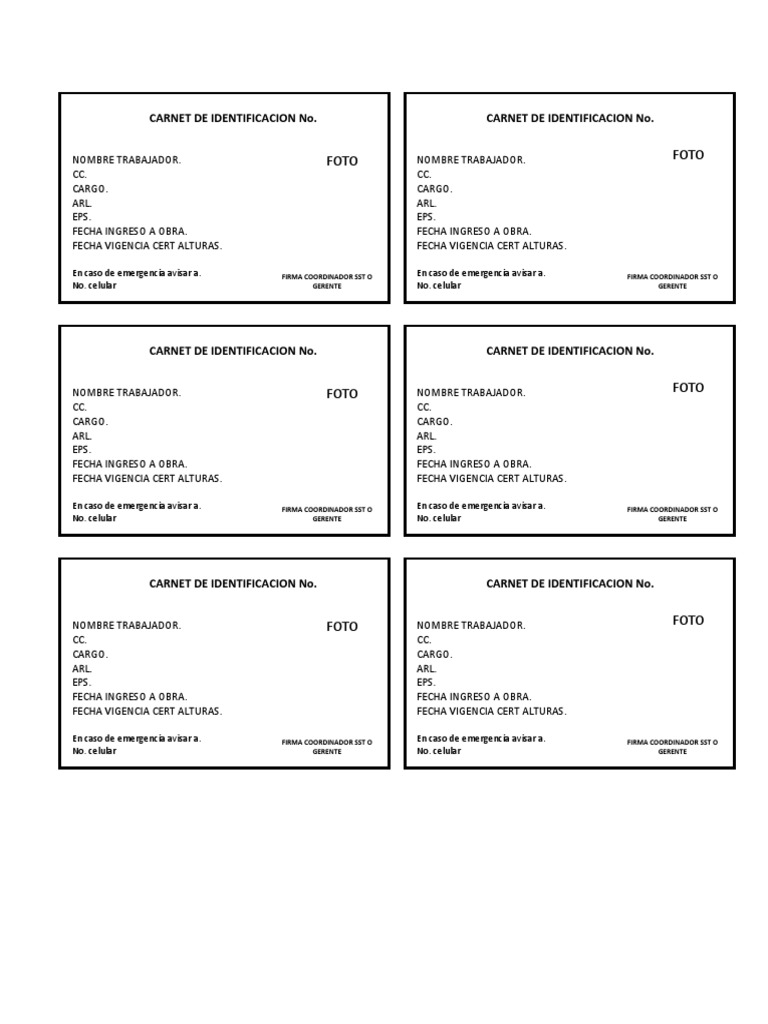 Modelo de Carnet de Identificación Laboral | PDF