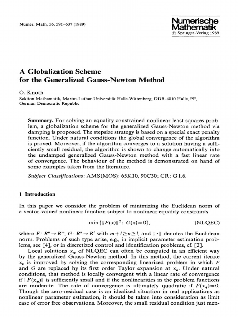 Numerische Mathemaljk: A Globalization Scheme For The Generalized Gauss ...