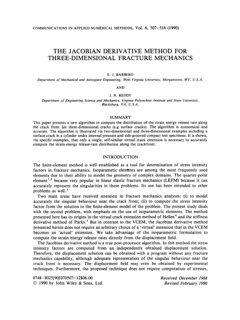 The Jacobian Derivative Method For Three-Dimensional Fracture Mechanics ...