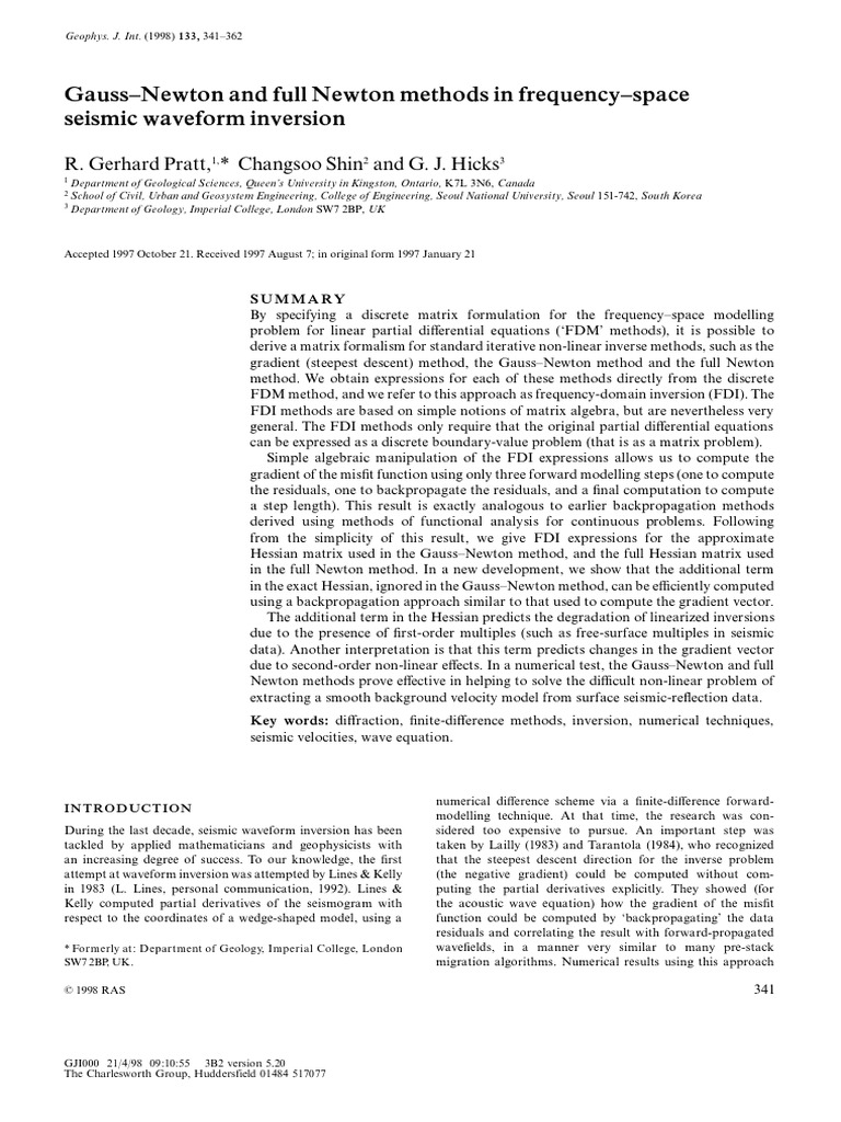 Gauss Newton and Full Newton Methods in Frequency Space Seismic Waveform Inversion | PDF ...