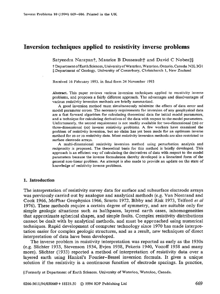 Inversion Techniques Applied To Resistivity Inverse Problems | PDF | Inverse Problem | Least Squares