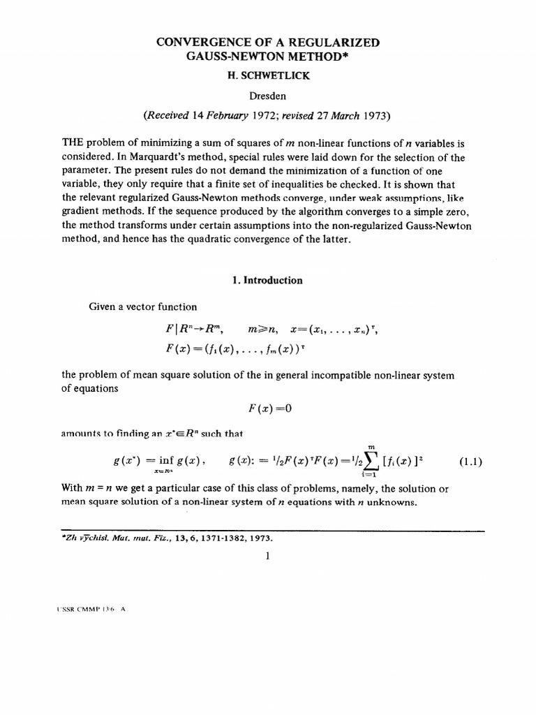 Convergence of A Regularized Gauss-Newton Method | PDF | Least Squares | Mathematical Optimization