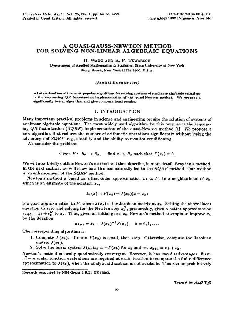 A Quasi-Gauss-Newton Method For Solving Non-Linear Algebraic Equations | PDF | Computational ...
