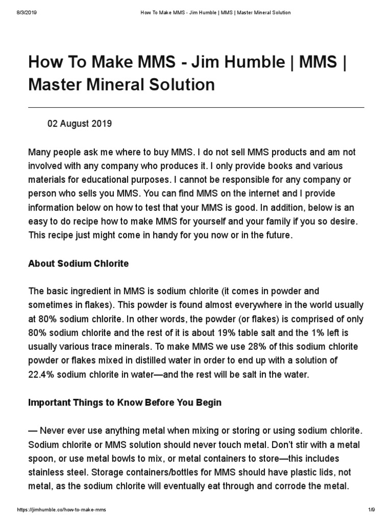 How To Make MMS - Jim Humble - MMS - Master Mineral Solution | PDF ...