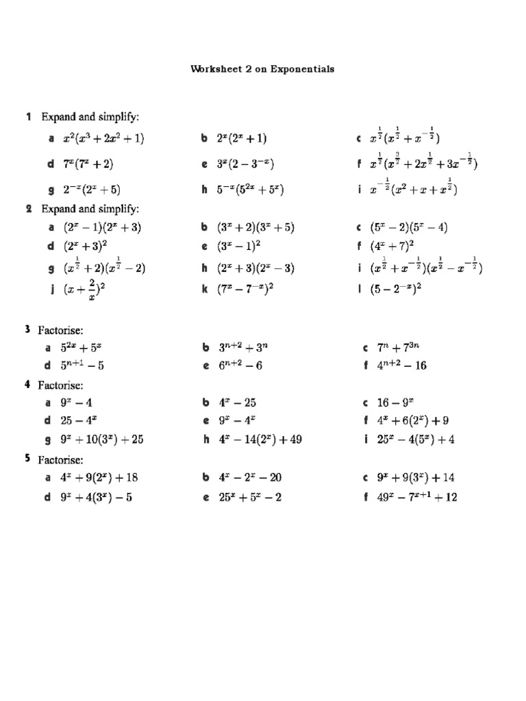 Worksheet 2 On Exponentials | PDF