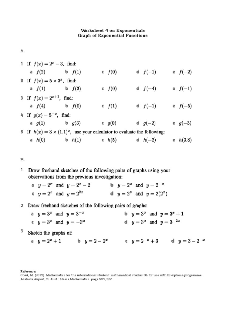 Worksheet 4 On Exponentials Graph of Exponential Functions: References ...