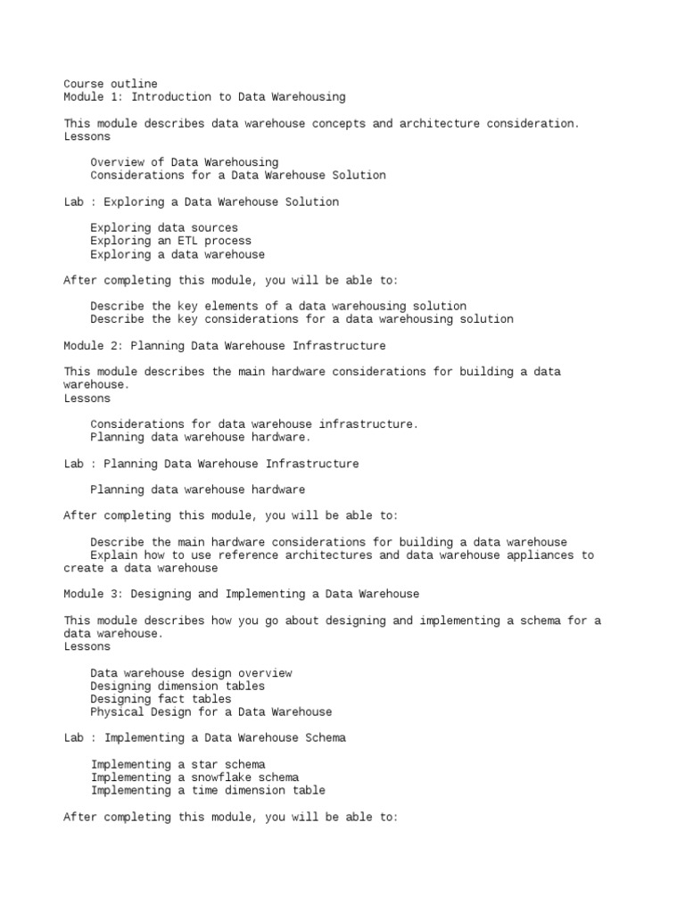 70-767 Course | PDF | Data Warehouse | Sql