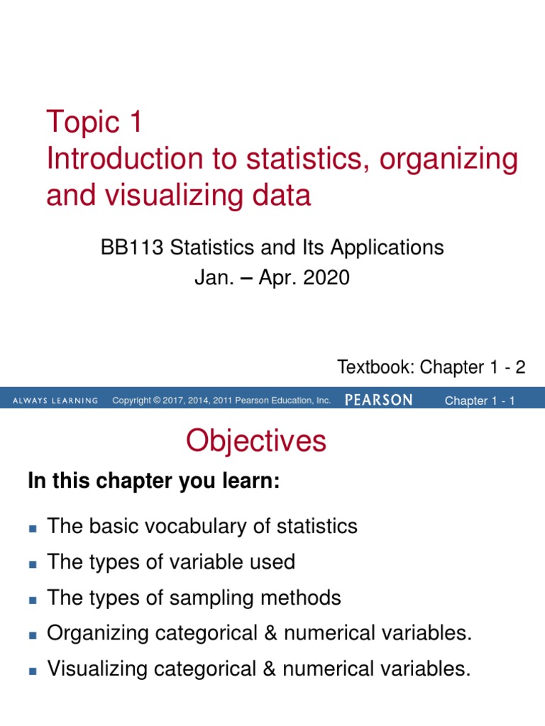 Topic1 Introduction To Statistics Organizing And Visualizing Data Pdf Sampling