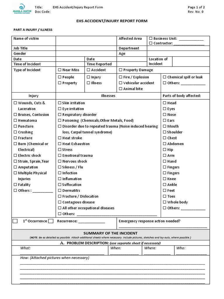 ESH Incident Investigation Form | PDF | Wound | Traumatology