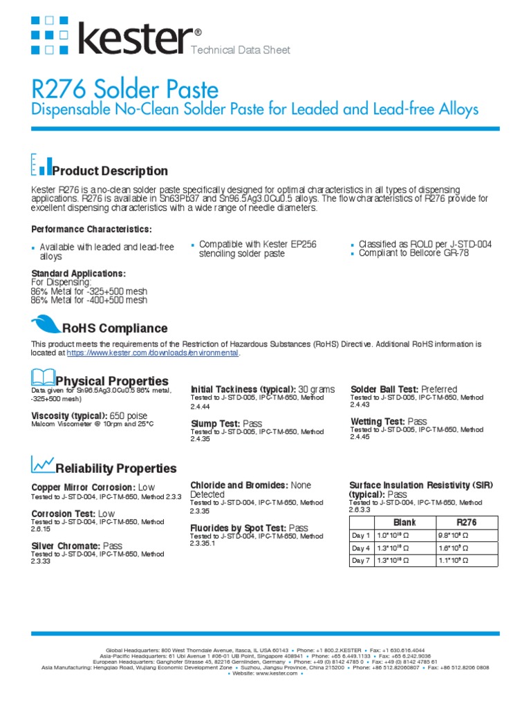 R276 Solder Paste: Dispensable No-Clean Solder Paste For Leaded and ...
