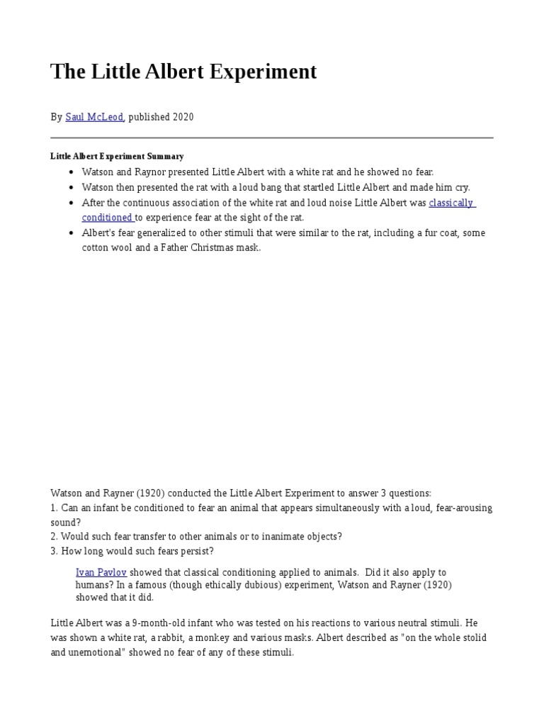 The Little Albert Experiment: Saul Mcleod | PDF