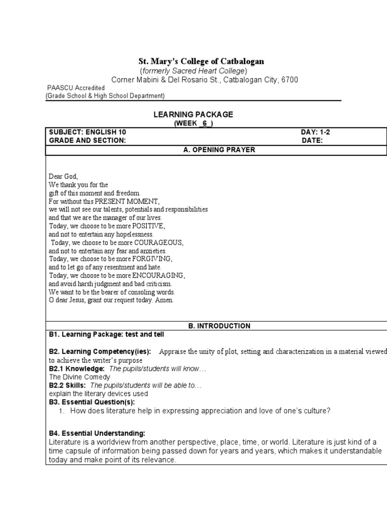 St. Mary's College of Catbalogan: Learning Package | PDF