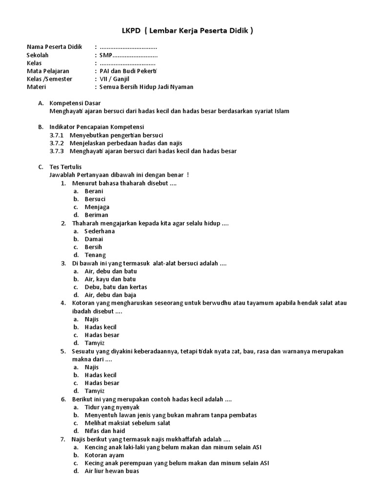 KLS 7 LKPD Pertemuan 1 BAB III (Daring Dan Luring) | PDF | Kesehatan Holistik