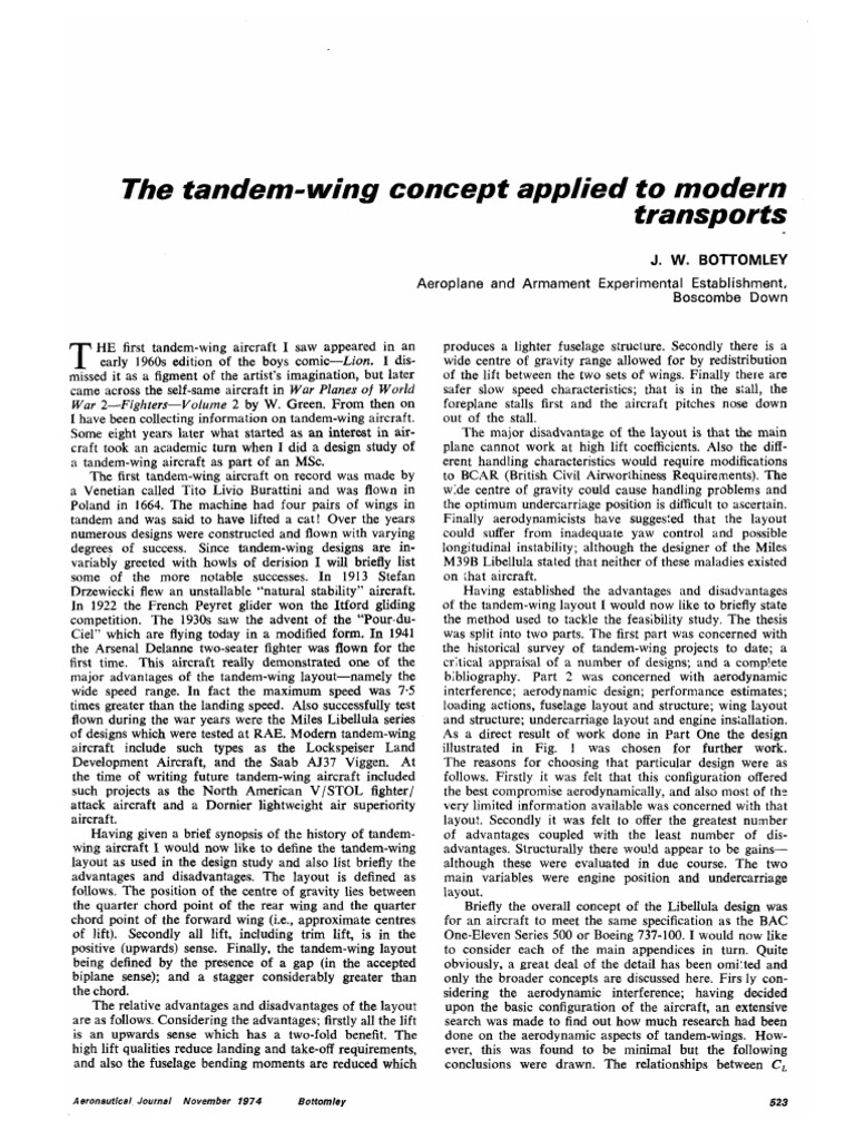 Tandem-Wing Aircraft Insights | PDF | Aircraft | Landing Gear