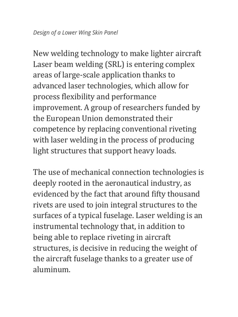 Design of A Lower Wing Skin Panel | PDF | Rivet | Welding