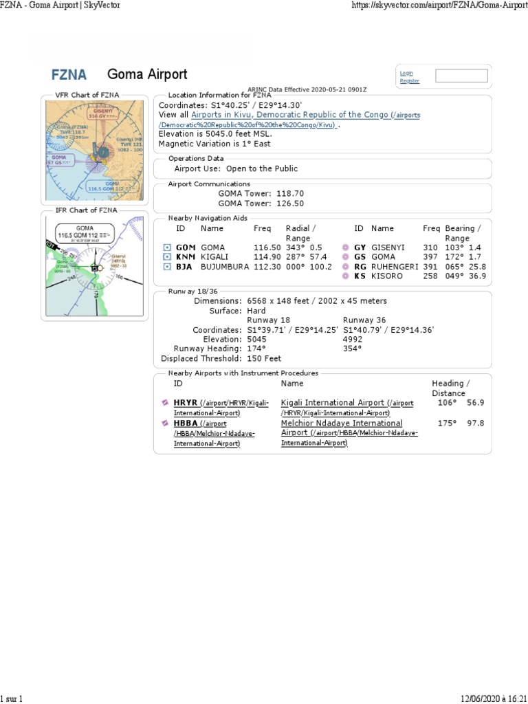 FZNA - Goma Airport - SkyVector | PDF | Runway | Aviation