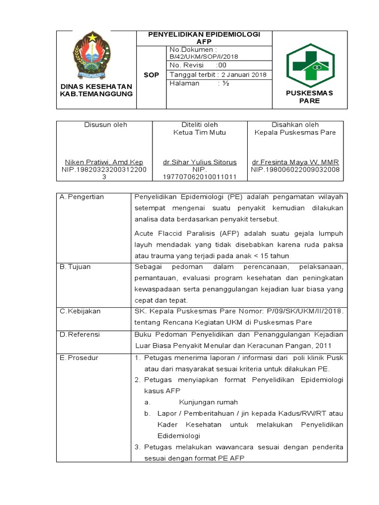 Sop Penyelidikan Epidemiologi Afp.051019 | PDF