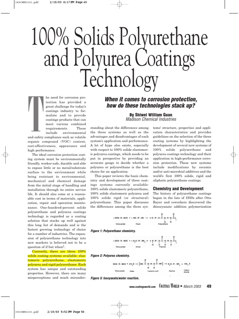 100% Solids Polyurethane and Polyurea Coatings Technology | PDF ...