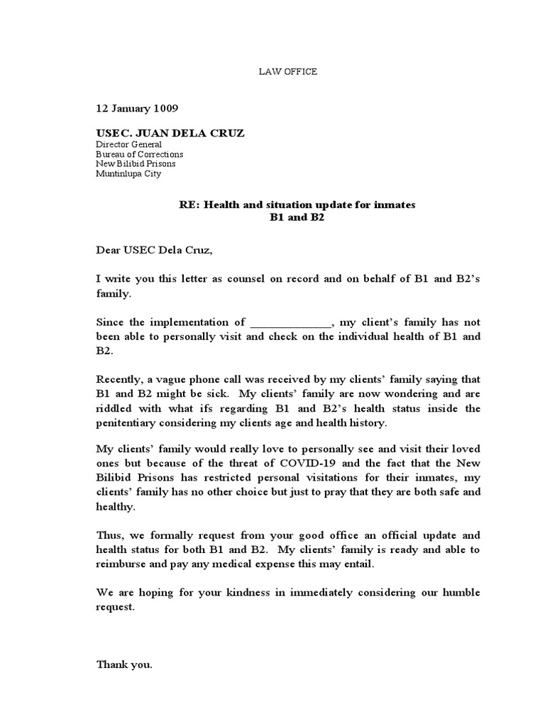 Letter For Health Update Prison | PDF