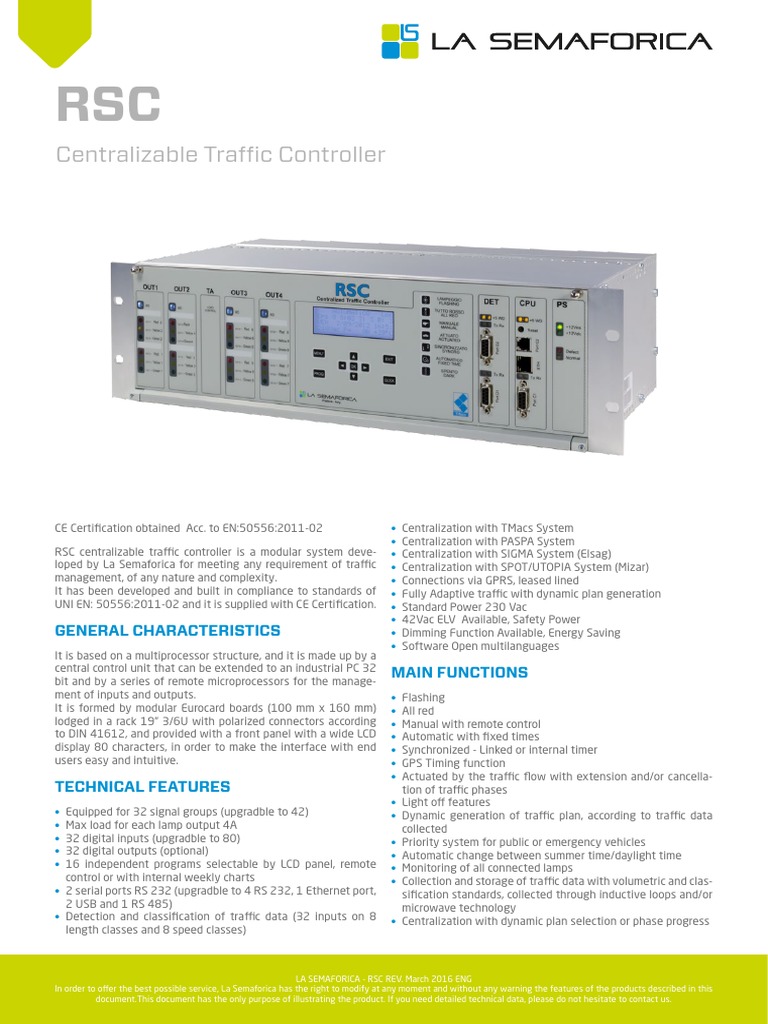 Centralizable Traffic Controller: General Characteristics Main ...
