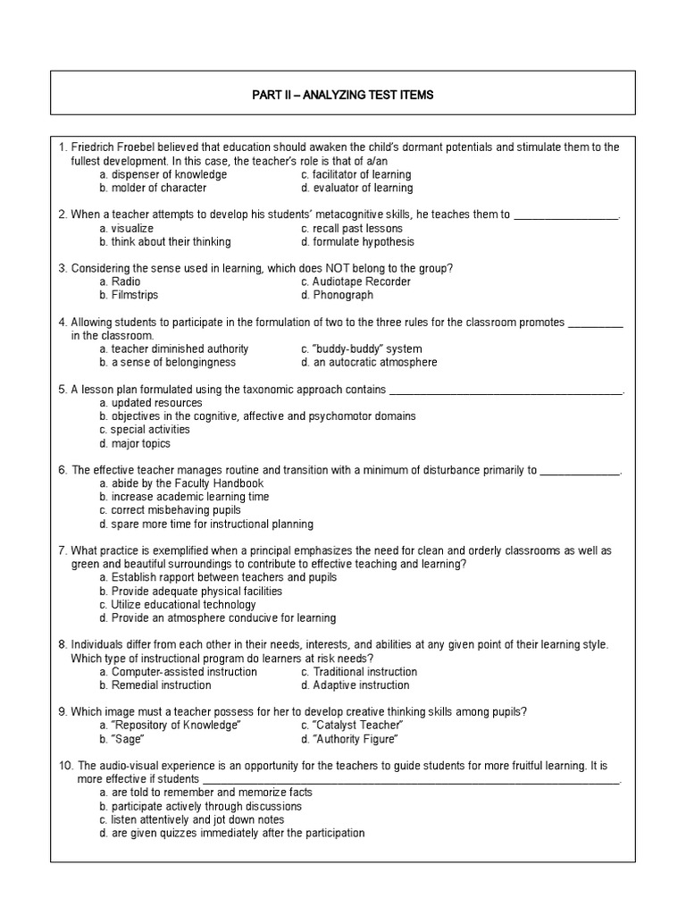LET-questionnaire-principles of Teaching | PDF | Teachers | Motivation