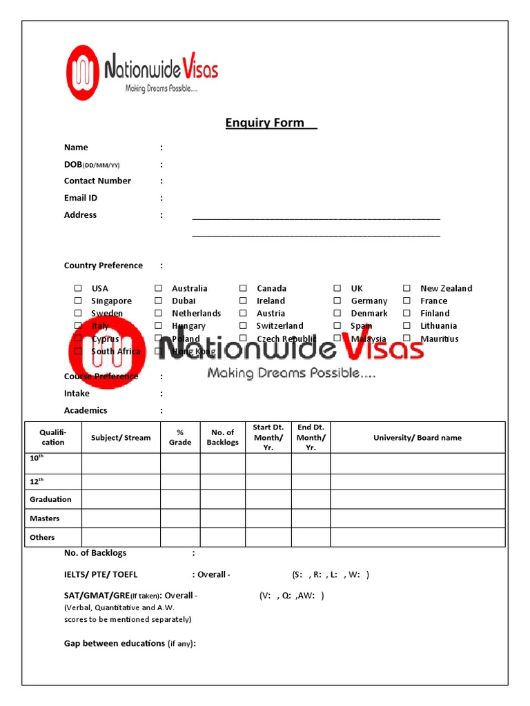 Student Enquiry Form Template | PDF | Qualifications | Learning