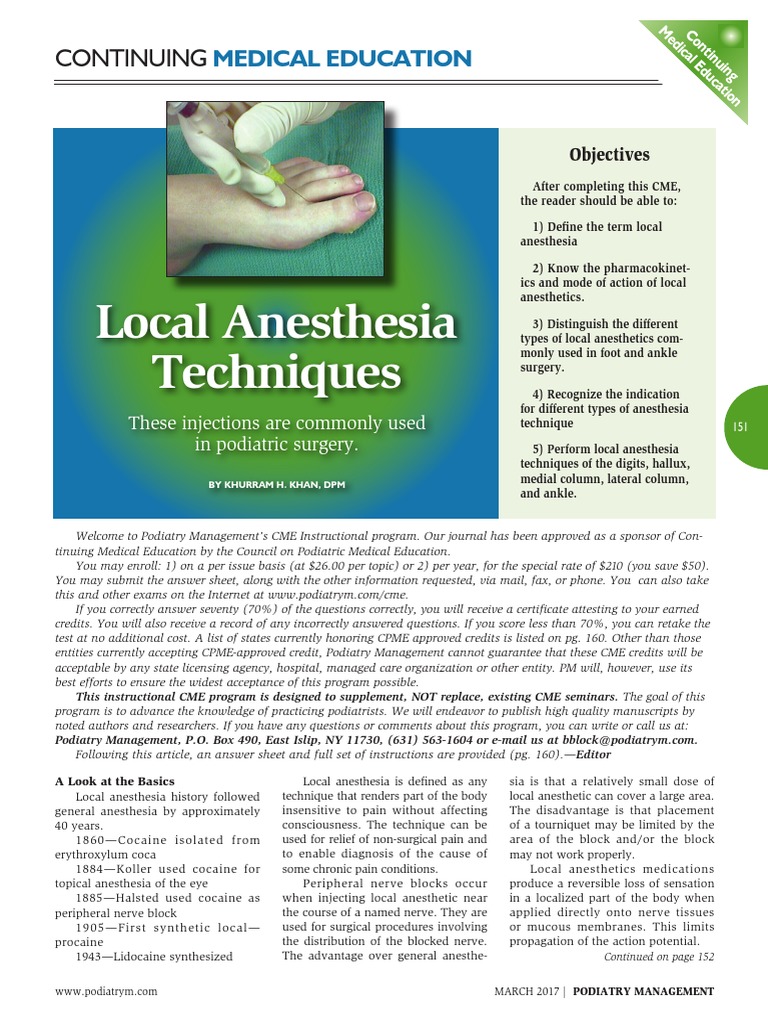 Local Anesthesia Techniques Overview | PDF | Toe | Foot