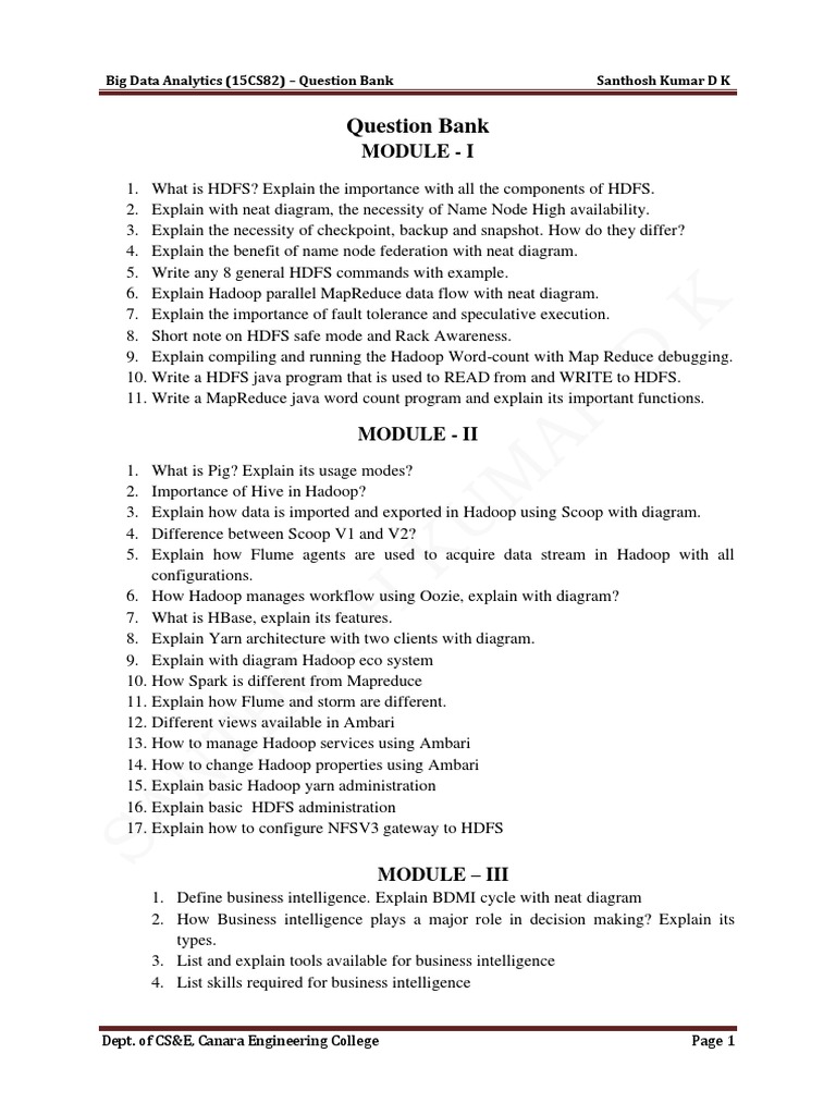 Big Data Analytics Question Bank | PDF | Apache Hadoop | Business ...